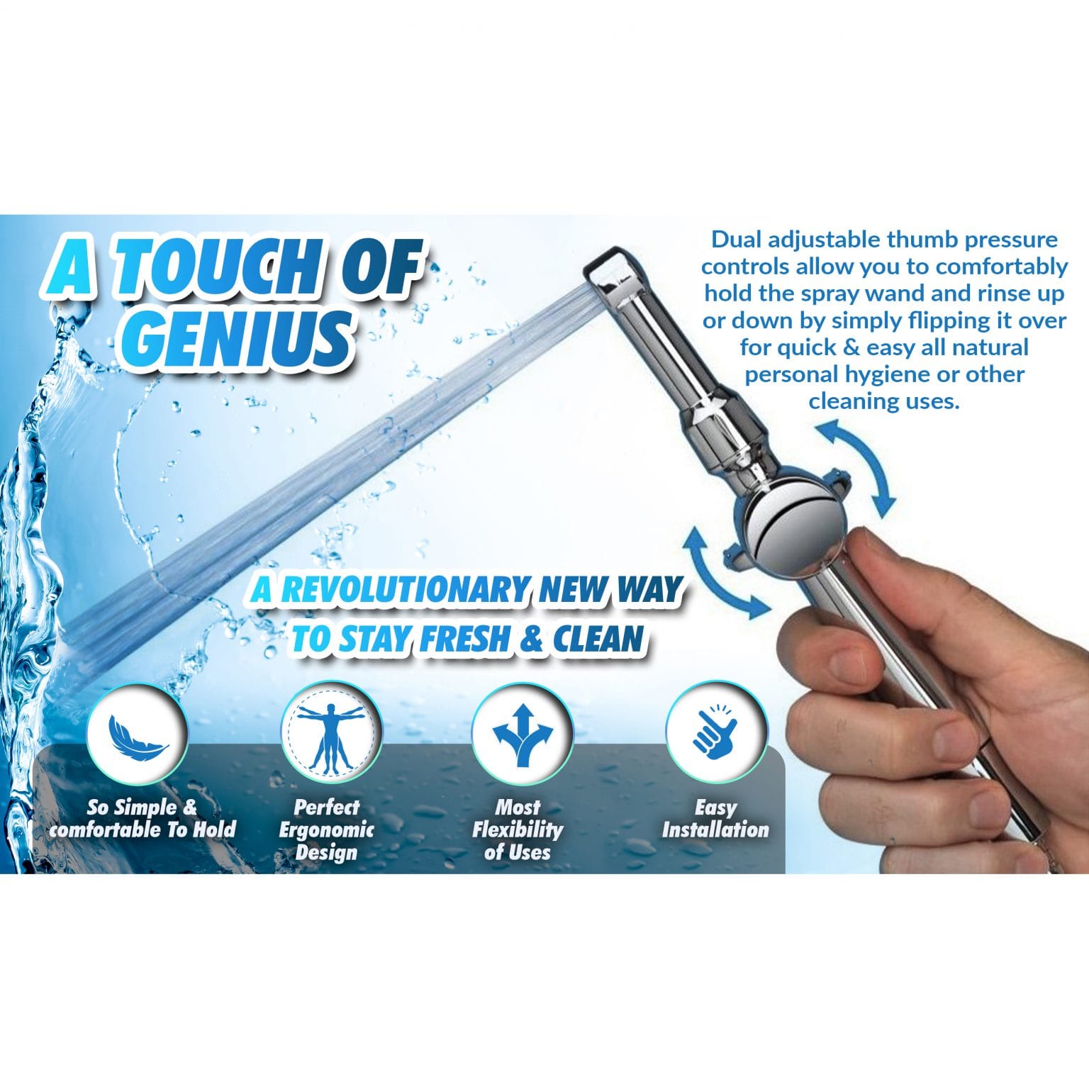 Aquaus 360° Handheld Bidet for Toilet - NSF Certified - RinseWorks